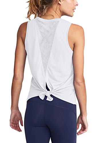 Bestisun Womens Exercise Tops Yoga Shirts Workout Tanks Athletic Shirts Breathable Gym Tops Yoga Tops White M