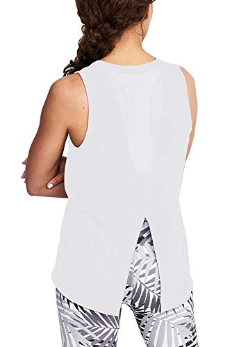 Bestisun Womens Exercise Tops Yoga Shirts Workout Tanks Athletic Shirts Breathable Gym Tops Yoga Tops White M