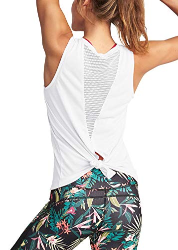 Bestisun Womens Exercise Tops Yoga Shirts Workout Tanks Athletic Shirts Breathable Gym Tops Yoga Tops White M