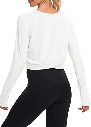 Bestisun Athletic Long Sleeve Workout Tops Loose Fit Long Sleeves Sports Running Shirts Dance Athletic Tops for Women Yoga Gym Shirts White S