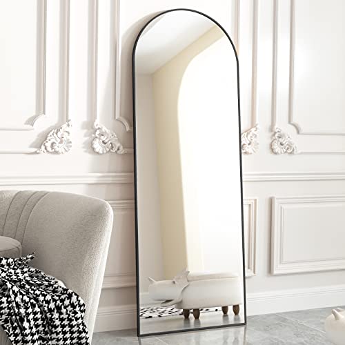 HARRITPURE 65"x22" Arched Full Length Mirror Free Standing Leaning Mirror Hanging Mounted Mirror Aluminum Frame Modern Simple Home Decor for Living Room Bedroom Cloakroom, Black