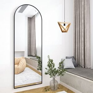 HARRITPURE 65"x22" Arched Full Length Mirror Free Standing Leaning Mirror Hanging Mounted Mirror Aluminum Frame Modern Simple Home Decor for Living Room Bedroom Cloakroom, Black