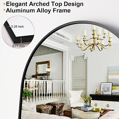 HARRITPURE 65"x22" Arched Full Length Mirror Free Standing Leaning Mirror Hanging Mounted Mirror Aluminum Frame Modern Simple Home Decor for Living Room Bedroom Cloakroom, Black