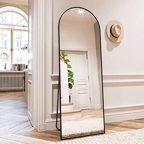 HARRITPURE 65"x22" Arched Full Length Mirror Free Standing Leaning Mirror Hanging Mounted Mirror Aluminum Frame Modern Simple Home Decor for Living Room Bedroom Cloakroom, Black