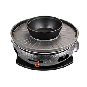 Cast Iron Charcoal Grill Burners Charcoal BBQ Grill Portable Tabletop Grill Food Charcoal Stove Household Barbecue Tools with Miso Soup Pan Barbecues Burners (Color : Black, Size : 33x12cm)