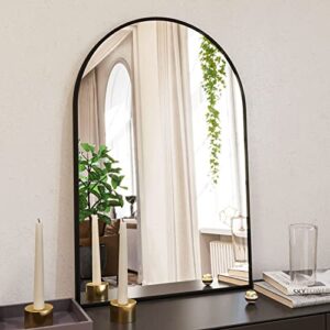 HARRITPURE 26" x 38" Wall Mirror Arched Bathroom Mirrors Aluminum Alloy Frame Contemporary Hanging Vanity Mirror for Bathroom Living Room Bedroom Entryway, Black