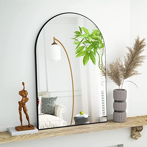 HARRITPURE 26" x 38" Wall Mirror Arched Bathroom Mirrors Aluminum Alloy Frame Contemporary Hanging Vanity Mirror for Bathroom Living Room Bedroom Entryway, Black