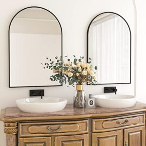 HARRITPURE 26" x 38" Wall Mirror Arched Bathroom Mirrors Aluminum Alloy Frame Contemporary Hanging Vanity Mirror for Bathroom Living Room Bedroom Entryway, Black