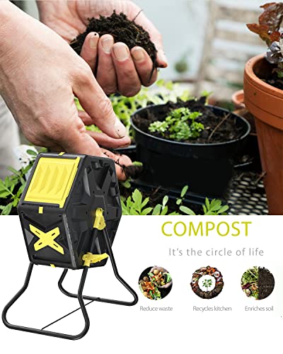 18.5 Gal Tumbling Compost Bin from BPA Free Material - Outdoor Single Rotating Chamber Composters，with Easy-Turn, Fast-Working System for Garden/Patio