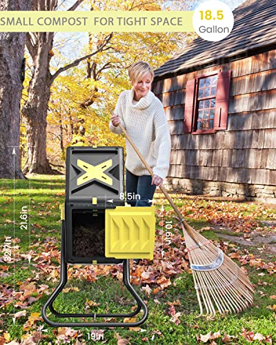 18.5 Gal Tumbling Compost Bin from BPA Free Material - Outdoor Single Rotating Chamber Composters，with Easy-Turn, Fast-Working System for Garden/Patio