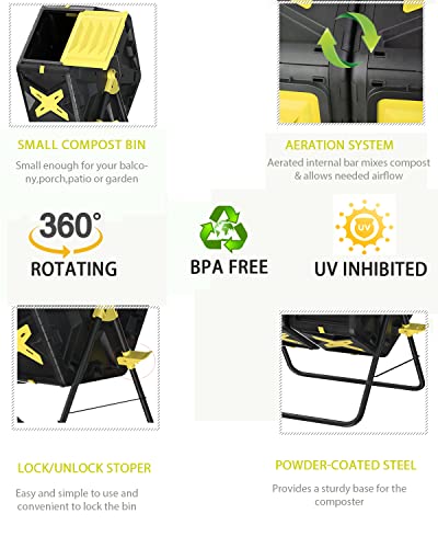 18.5 Gal Tumbling Compost Bin from BPA Free Material - Outdoor Single Rotating Chamber Composters，with Easy-Turn, Fast-Working System for Garden/Patio