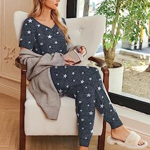 Ekouaer Womens Pajama Sets Short Sleeve Sleepwear Long Pants Soft Sleep Lounge joggers Pj Sets with Pockets