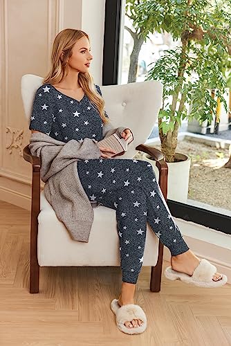 Ekouaer Womens Pajama Sets Short Sleeve Sleepwear Long Pants Soft Sleep Lounge joggers Pj Sets with Pockets