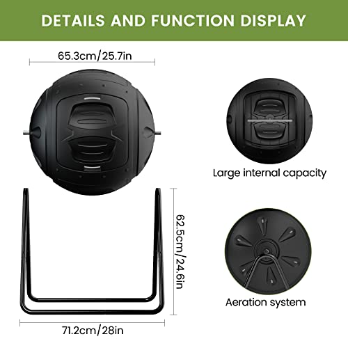 SQUEEZE master Light Weight Spherical Compost Bin Tumbler Outdoor Garden- Quick Assembly -with Drain Plugs to Collect Liquid-Fast Composting (35 Gallon,Black)