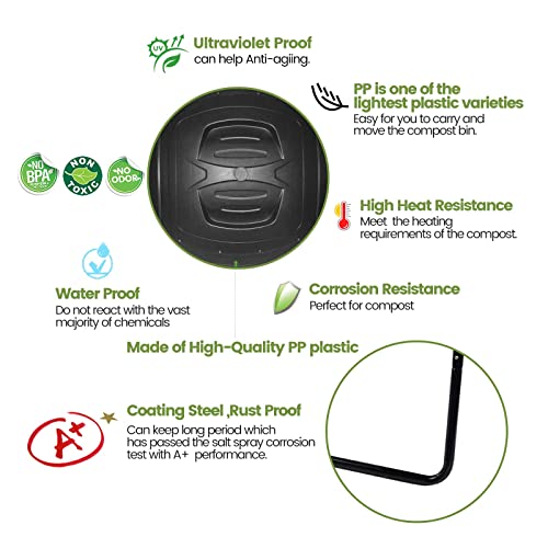 SQUEEZE master Light Weight Spherical Compost Bin Tumbler Outdoor Garden- Quick Assembly -with Drain Plugs to Collect Liquid-Fast Composting (35 Gallon,Black)