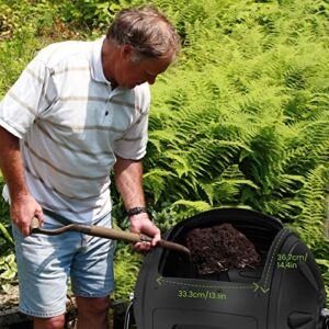 SQUEEZE master Light Weight Spherical Compost Bin Tumbler Outdoor Garden- Quick Assembly -with Drain Plugs to Collect Liquid-Fast Composting (35 Gallon,Black)