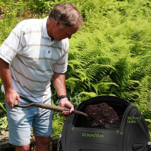 SQUEEZE master Light Weight Spherical Compost Bin Tumbler Outdoor Garden- Quick Assembly -with Drain Plugs to Collect Liquid-Fast Composting (35 Gallon,Black)