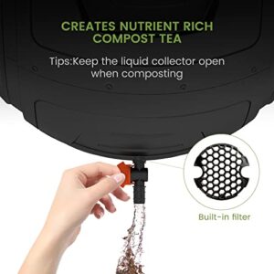 SQUEEZE master Light Weight Spherical Compost Bin Tumbler Outdoor Garden- Quick Assembly -with Drain Plugs to Collect Liquid-Fast Composting (35 Gallon,Black)