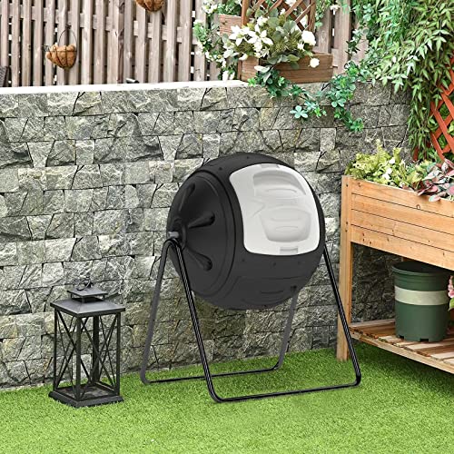 SQUEEZE master Light Weight Spherical Compost Bin Tumbler Outdoor Garden- Quick Assembly -with Drain Plugs to Collect Liquid-Fast Composting (35 Gallon,Grey)