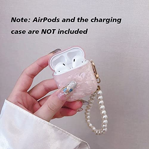 ZHIRUAN Airpods Case Earbuds Case Protective Cover Skin with Pearl Keychain Airpods Accessories Compatible with AirPods Charging Case 2 & 1 (Pink)