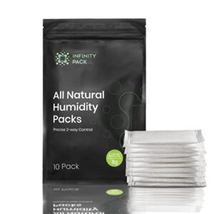 Infinity Pack 62% RH 8 g Humidity Packs (10 Pcs) - Natural Plant Based Solution for Storing up to 28 g Herbs - 2 Way Humidification - Patented Moisture Control Technology - with Resealable Bag