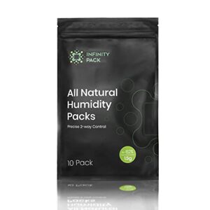 Infinity Pack 62% RH 1.5 g Humidity Packs (10 Pcs) - Natural Plant Based Solution for Storing up to 3.5 g Herbs - 2 Way Humidification - Patented Moisture Control Technology - with Resealable Bag