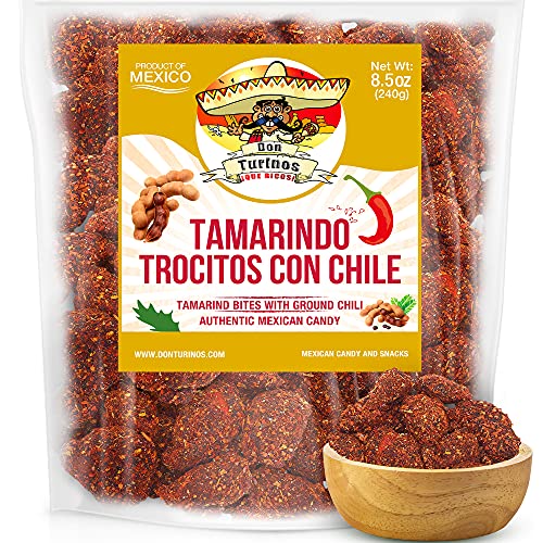 Tamarindo De Frutas Con Chile, Authentic Mexican Tamarind Candy with Chili, Sweet, Tangy and Spicy. Dulce De Tamarindo 8.5 oz. Bag by Don Turinos