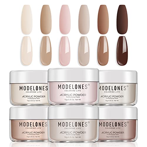 Modelones Acrylic Powder - 6 Colors Nude Acrylic Nail Powder Fall Skin Tones Pink Neutral Brown Nail Acrylic Powder, 3D Acrylic Nail Art French Nail Extension Nail Carving, No Nail Lamp Needed