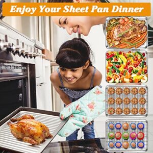 Stainless Steel Baking Sheet with Rack Set [2 Pans + 2 Racks], Cookie Sheet with Cooling Rack, Size 16 x 12 x 1 Inch, Non Toxic & Heavy Duty & Easy Clean (16 x 12 x 1 inch)