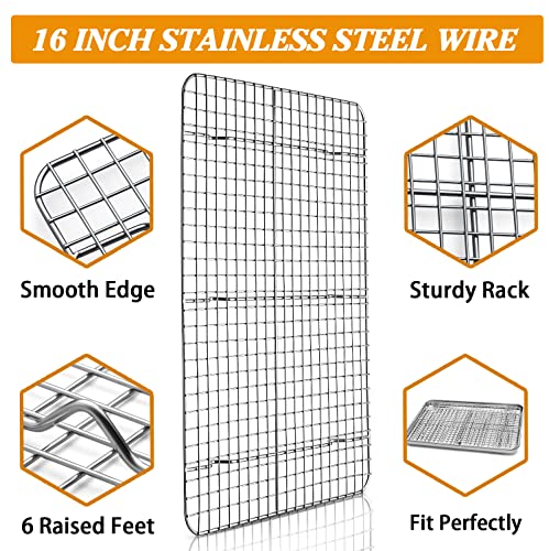 Stainless Steel Baking Sheet with Rack Set [2 Pans + 2 Racks], Cookie Sheet with Cooling Rack, Size 16 x 12 x 1 Inch, Non Toxic & Heavy Duty & Easy Clean (16 x 12 x 1 inch)