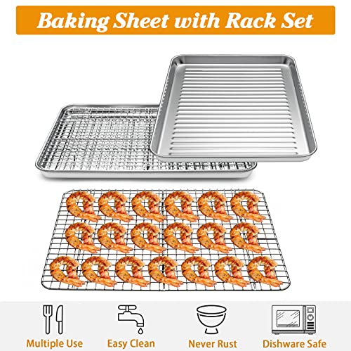 Stainless Steel Baking Sheet with Rack Set [2 Pans + 2 Racks], Cookie Sheet with Cooling Rack, Size 16 x 12 x 1 Inch, Non Toxic & Heavy Duty & Easy Clean (16 x 12 x 1 inch)