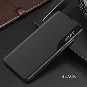 Ysnzaq Hard PU + TPU Leather Fashion Slim Magnetic Kickstand with Business Smart Window Phone Cover for Xiaomi Redmi Note 10S / Xiaomi Redmi Note 10 4G (Not 5G) QHBX Black