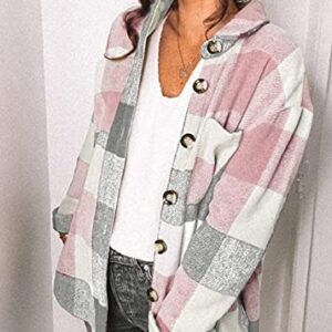 PRETTYGARDEN Women's 2023 Fall Clothes Plaid Shacket Jacket Long Sleeve Button Down Flannel Shirts Fashion Blouse(Pink,Medium)