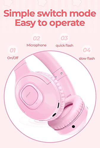 E5 Kids Wireless Headphones with Microphone, Bluetooth 5.0 Over Ear Wireless Kids Headphones with Volume Control 85dB/93dB, 40H Playtime,Sharing Function,for School/iPad/Tablet/Boys/Girls (Pink)