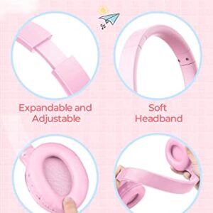 E5 Kids Wireless Headphones with Microphone, Bluetooth 5.0 Over Ear Wireless Kids Headphones with Volume Control 85dB/93dB, 40H Playtime,Sharing Function,for School/iPad/Tablet/Boys/Girls (Pink)