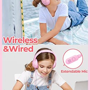 E5 Kids Wireless Headphones with Microphone, Bluetooth 5.0 Over Ear Wireless Kids Headphones with Volume Control 85dB/93dB, 40H Playtime,Sharing Function,for School/iPad/Tablet/Boys/Girls (Pink)