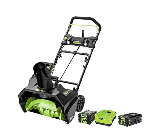 Greenworks Pro 80V 20 inch Snow Thrower with 2Ah Battery and Charger with Greenworks Pro 80V 4Ah Lithium Ion Battery GBA80400