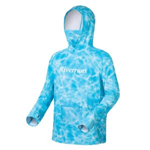 riverruns upf 50+ fishing hoodie, sun hooded fishing shirt, sun protection long sleeves shirt for men and women fishing, kayaing