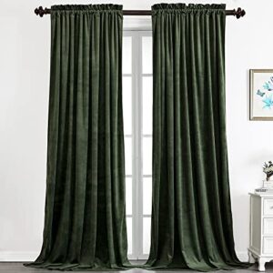 benedeco blackout green velvet curtains for bedroom window, light filtering drapes for living room darkening soundproof thermal curtain rod pocket 52 x 108 inches long length set of 2 panels