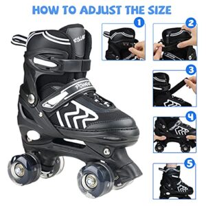 Kids Roller Skates for Boys and Girls, Women and Men, 4 Size Adjustable Quad Skates for Youth Adult Medium Size