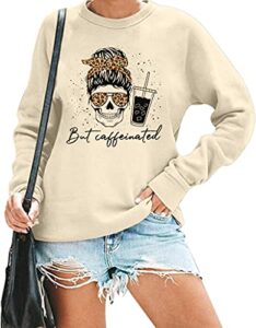 mousya halloween skeleton sweatshirt women skull shirt funny coffee skeleton hoodie fall long sleeve pullover tops