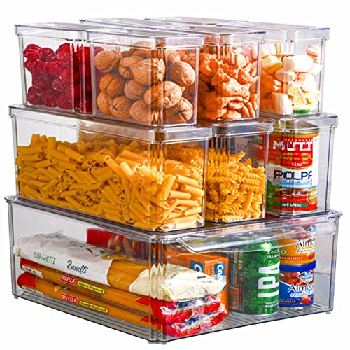 Yipaga Refrigerator Organizer Bins with Lids-10PCS BPA Free Fridge Organizer, Stackable Clear Plastic Storage Bins for Fridge, Freezer, Kitchen Cabinet, Pantry Organization and Storage