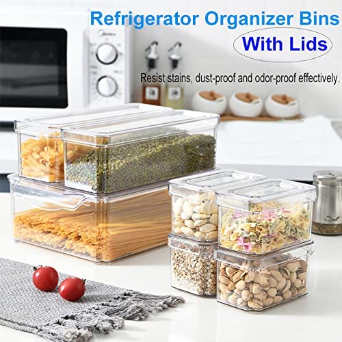 Yipaga Refrigerator Organizer Bins with Lids-10PCS BPA Free Fridge Organizer, Stackable Clear Plastic Storage Bins for Fridge, Freezer, Kitchen Cabinet, Pantry Organization and Storage