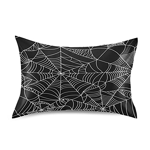 xigua Halloween Spider Web Satin Silk Pillowcase for Hair and Skin, Lightweight Soft Standard Size Pillow Cases, Cooling Pillow Covers with Envelope Closure 20x26in