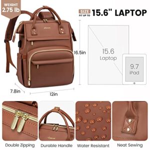 LOVEVOOK Leather Laptop Backpack for Women 15.6 inch,Travel Backpack Purse Nurse Teacher Backpack Computer Laptop Bag,Professional College Business Work Bags Carry On Backpack with USB Port,Brown