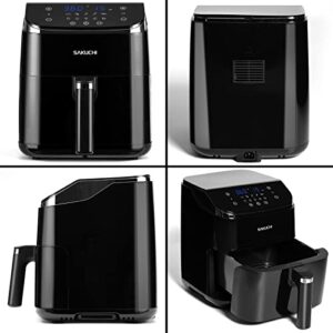 Sakuchi Air Fryer 5.8Qt Large Air Fryers, 10-in-1 Digital Air Fryer Hot Oven Cooker, LED Touch Screen, Non-Stick Tray Basket, Auto Shut-Off, Pot Dishwasher Safe, 1500W (Black)