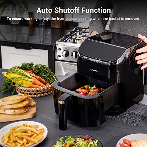 Sakuchi Air Fryer 5.8Qt Large Air Fryers, 10-in-1 Digital Air Fryer Hot Oven Cooker, LED Touch Screen, Non-Stick Tray Basket, Auto Shut-Off, Pot Dishwasher Safe, 1500W (Black)