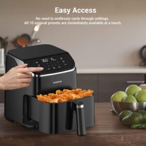 Sakuchi Air Fryer 5.8Qt Large Air Fryers, 10-in-1 Digital Air Fryer Hot Oven Cooker, LED Touch Screen, Non-Stick Tray Basket, Auto Shut-Off, Pot Dishwasher Safe, 1500W (Black)