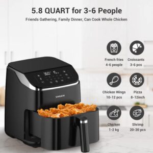 Sakuchi Air Fryer 5.8Qt Large Air Fryers, 10-in-1 Digital Air Fryer Hot Oven Cooker, LED Touch Screen, Non-Stick Tray Basket, Auto Shut-Off, Pot Dishwasher Safe, 1500W (Black)