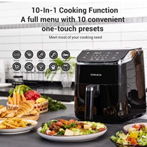 Sakuchi Air Fryer 5.8Qt Large Air Fryers, 10-in-1 Digital Air Fryer Hot Oven Cooker, LED Touch Screen, Non-Stick Tray Basket, Auto Shut-Off, Pot Dishwasher Safe, 1500W (Black)